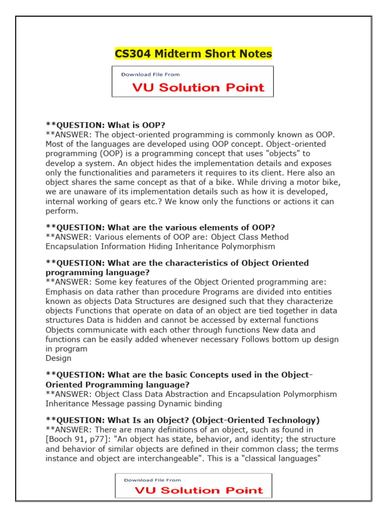CS304 Mid Term Notes | PDF | Class (Computer Programming) | Method ...