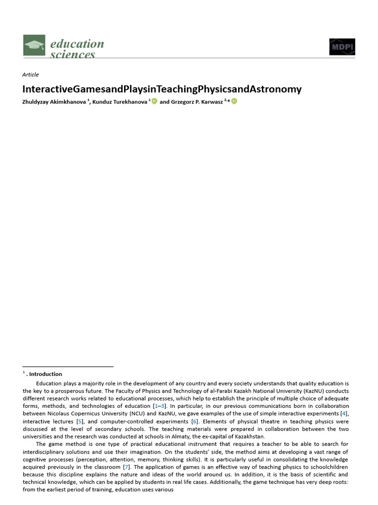 Interactive Gamesand Playsin Teaching Physicsand Astronomy | PDF ...