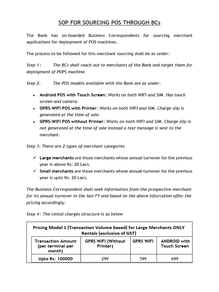 PoS SOP_BC | PDF | Debit Card | Credit Card