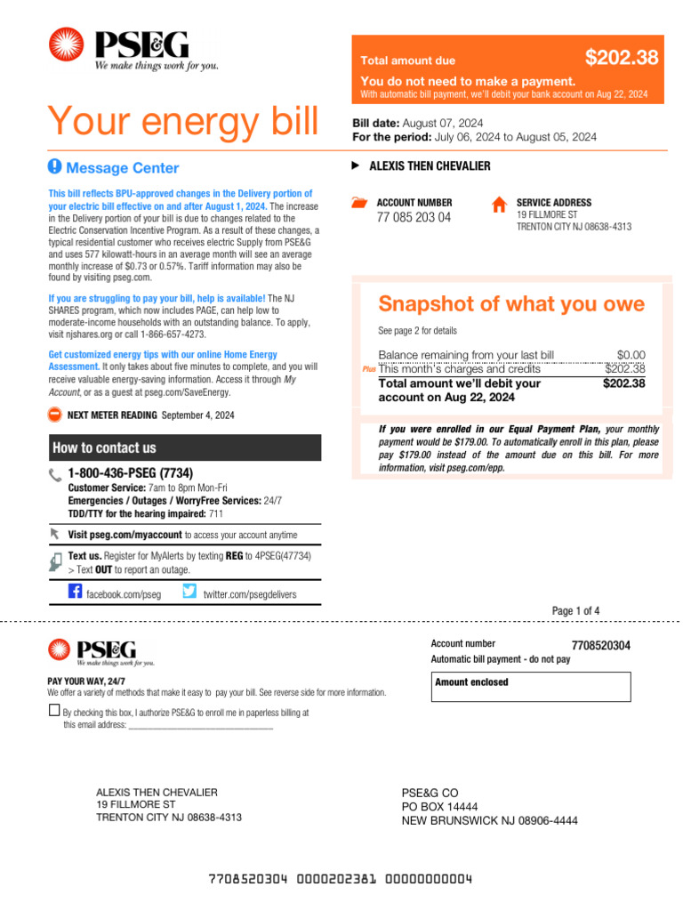 PSEG Bill 07062024 - 08052024 | PDF | Cheque | Credit Card