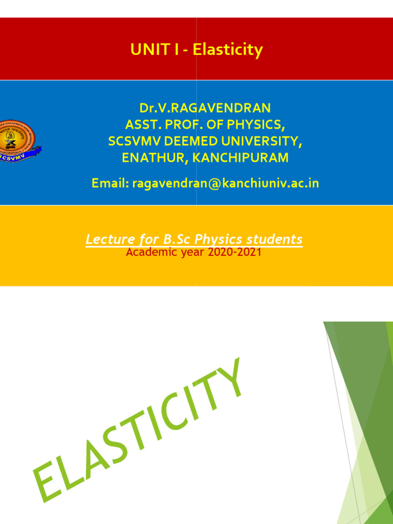 PH1P4 - Elastic Materials UNIT I | PDF | Elasticity (Physics) | Stress ...