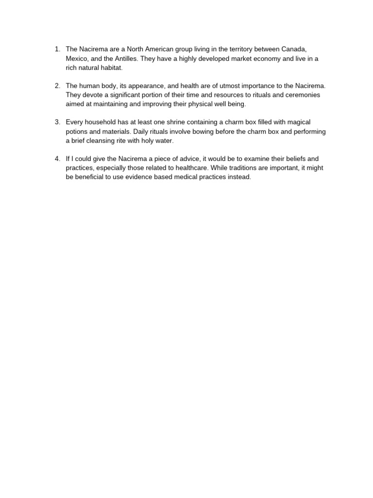 Casey Turk - Nacirema - Reading Questions | PDF