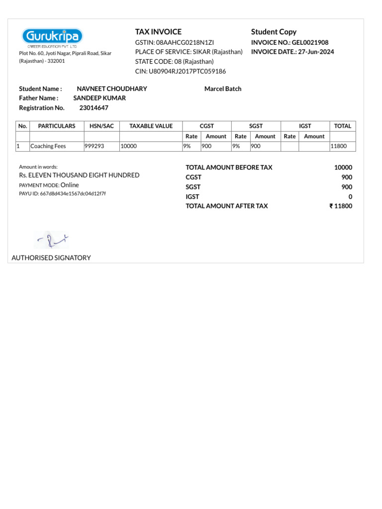 GCI Fee Payment | PDF