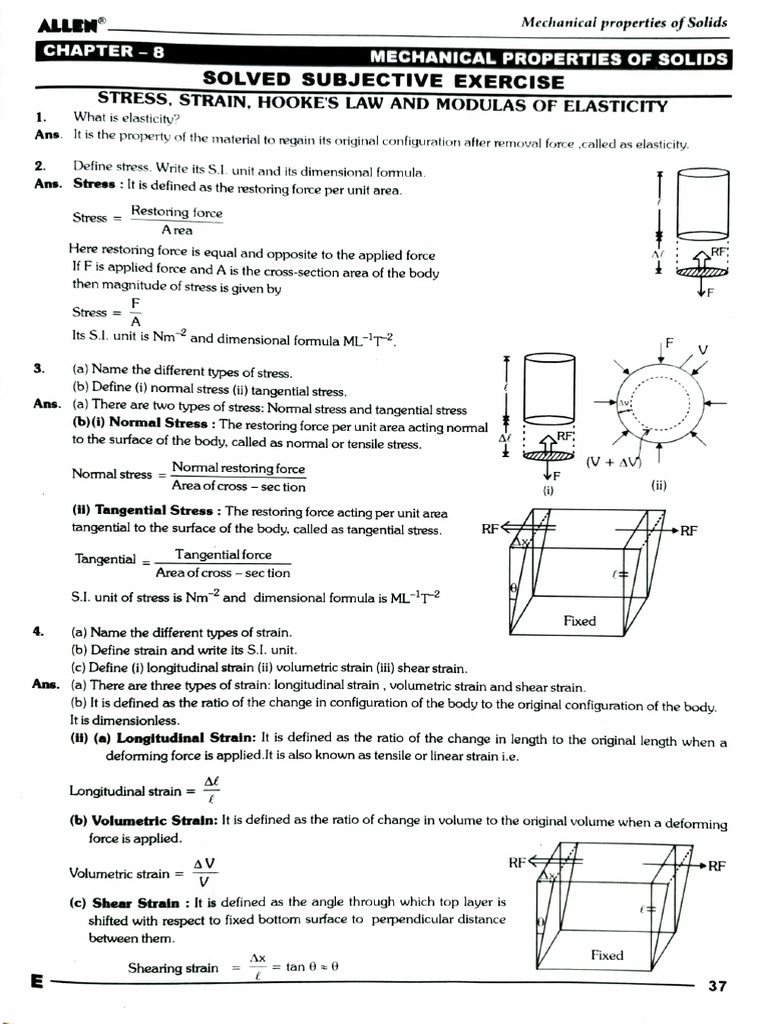 QnA_Mech_prop_solids | PDF | Stress (Mechanics) | Elasticity (Physics)