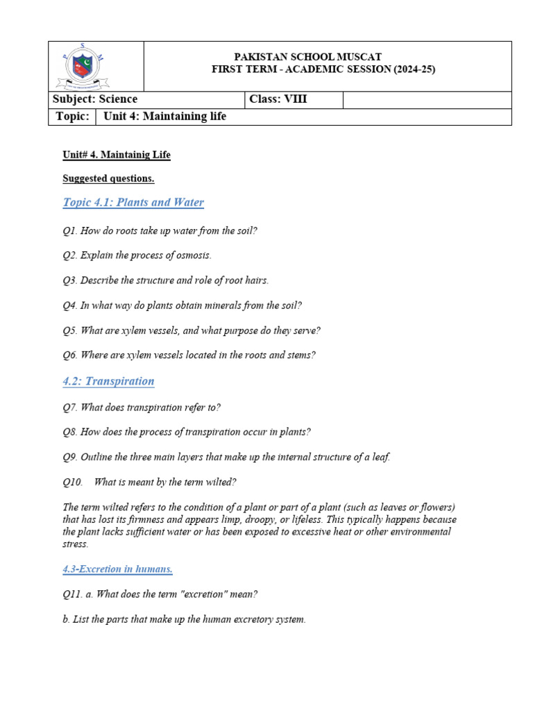 Class8 Unit4SuggestedQuestions | PDF