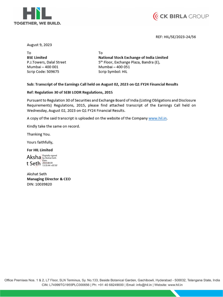 HIL con call Aug 23 | PDF | Profit (Economics) | Inflation