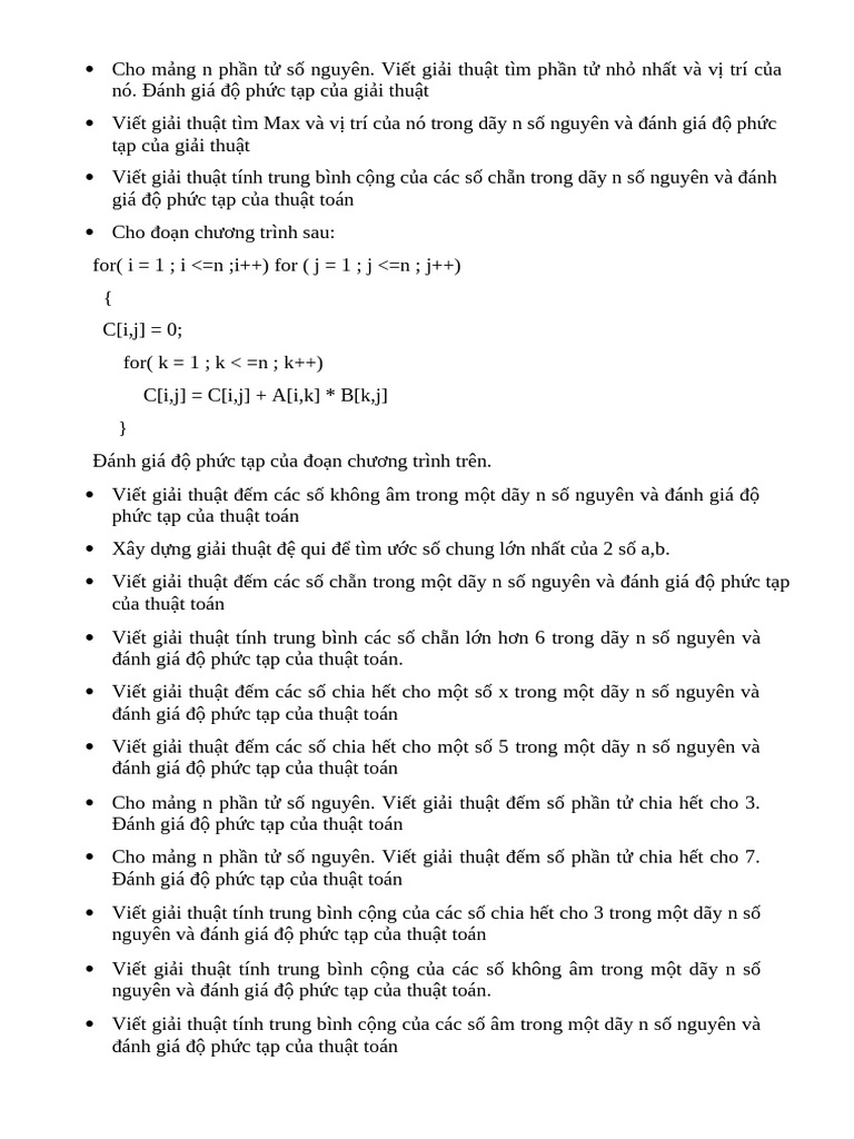 BÀI TẬP CẤU TRÚC DỮ LIỆU VÀ GT - 1 | PDF