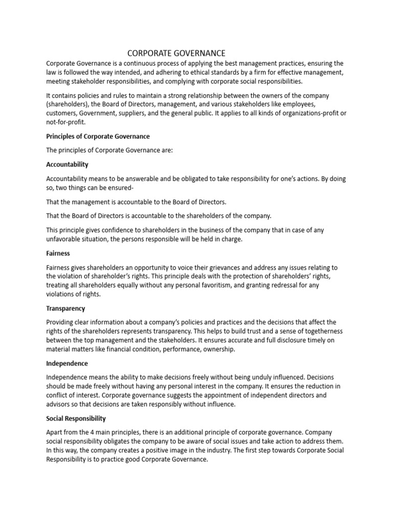 Corporate Governance Notes | PDF | Board Of Directors | Governance