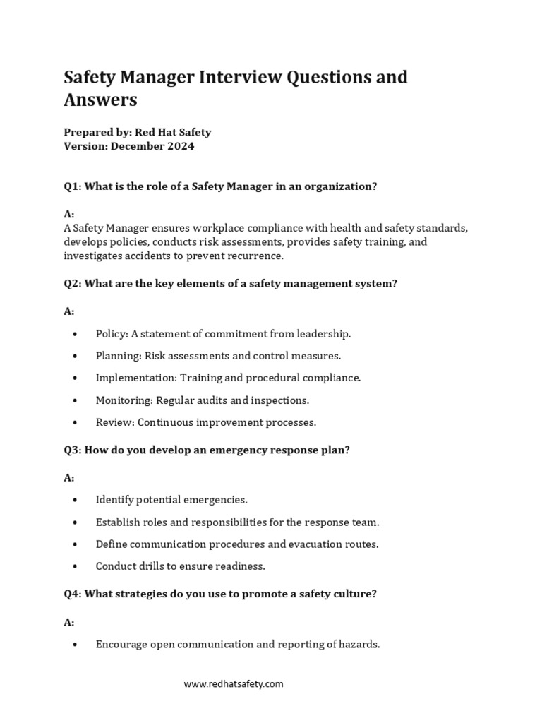 Safety Manager Interview Guide | PDF | Audit | Regulatory Compliance