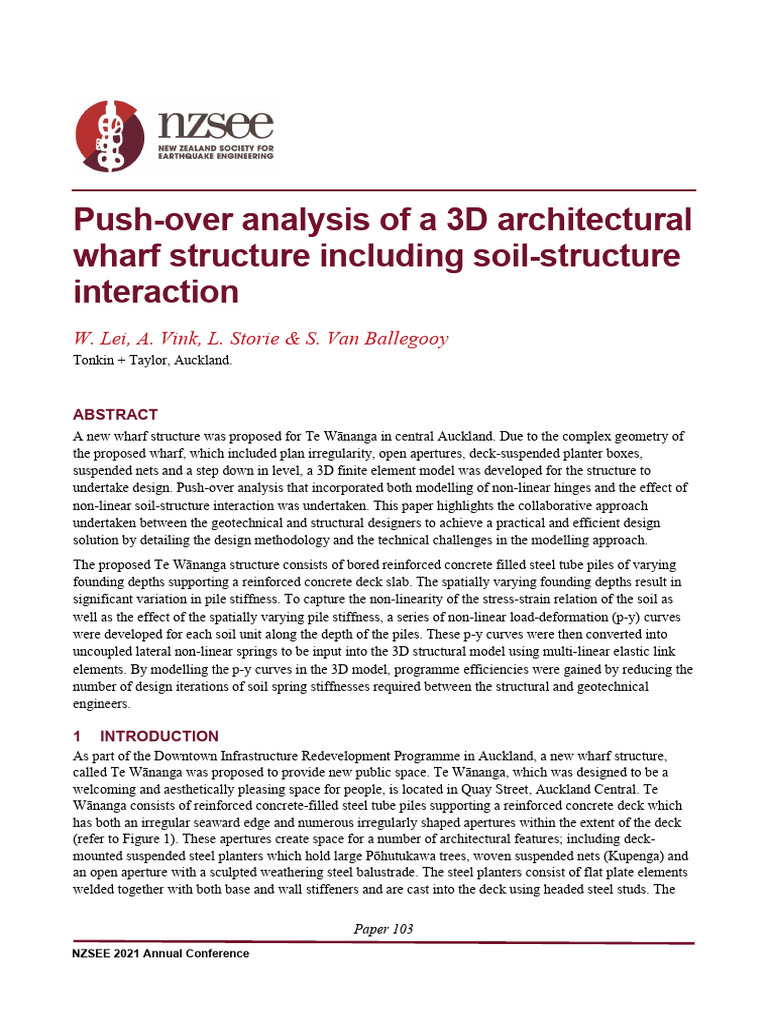 P-Y Push-over analysis of a 3D architectural wharf structure including ...
