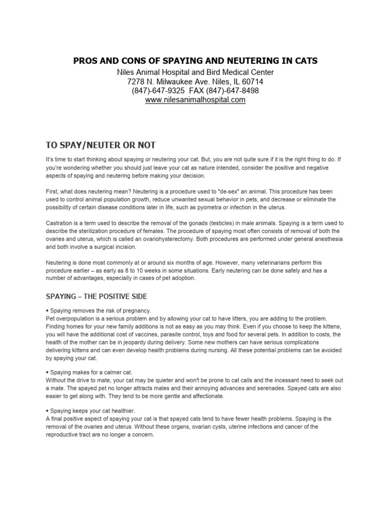 Spaying and Neutering Cats Guide | PDF | Neutering | Animals And Humans