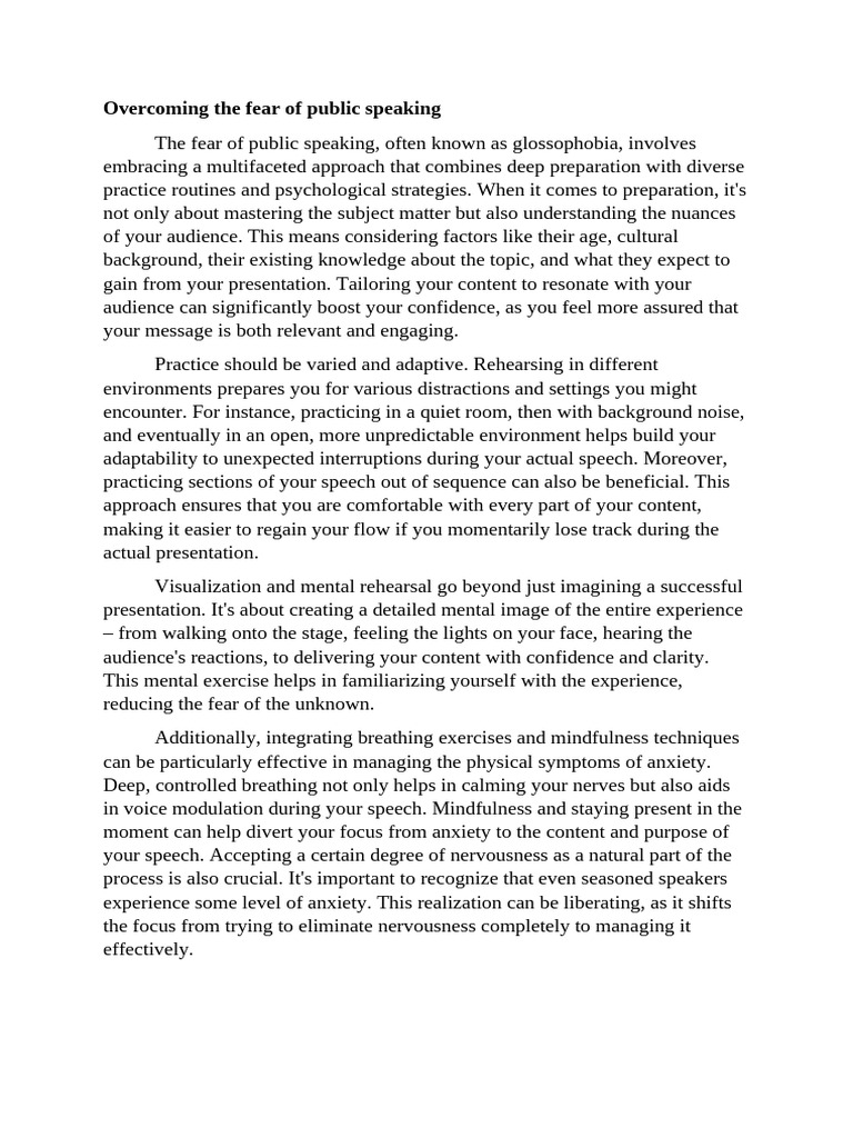 Overcoming The Fear of Public Speaking | PDF | Anxiety | Public Speaking
