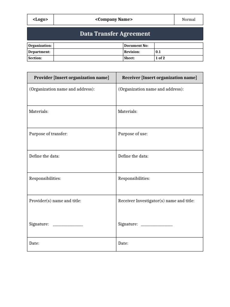 Data Transfer Agreement Template | PDF