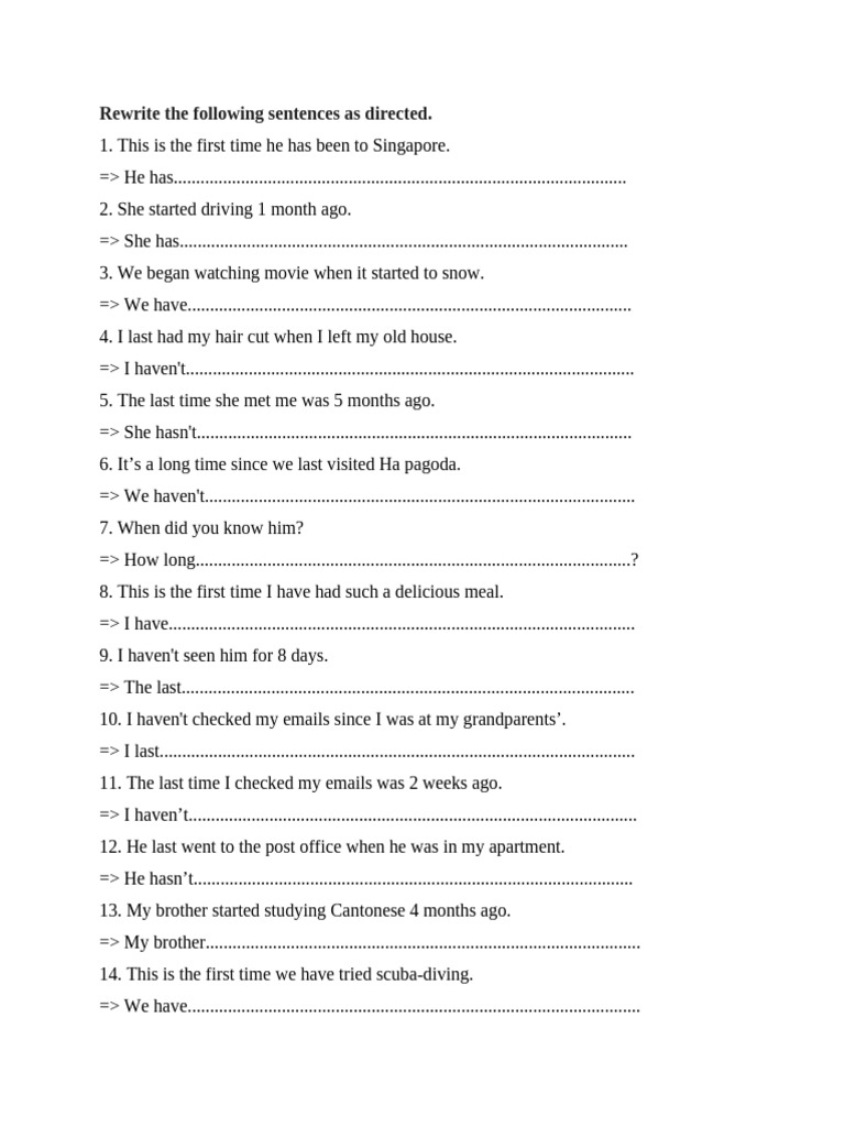 Present Perfect Rewrite Exercises | PDF | Cooking | Foods