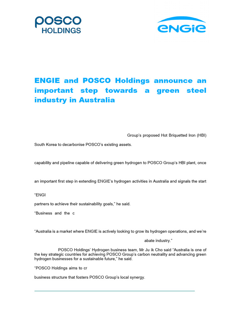POSCO ENGIE study MR 13102023 (1) | PDF | Steelmaking | Low Carbon Economy