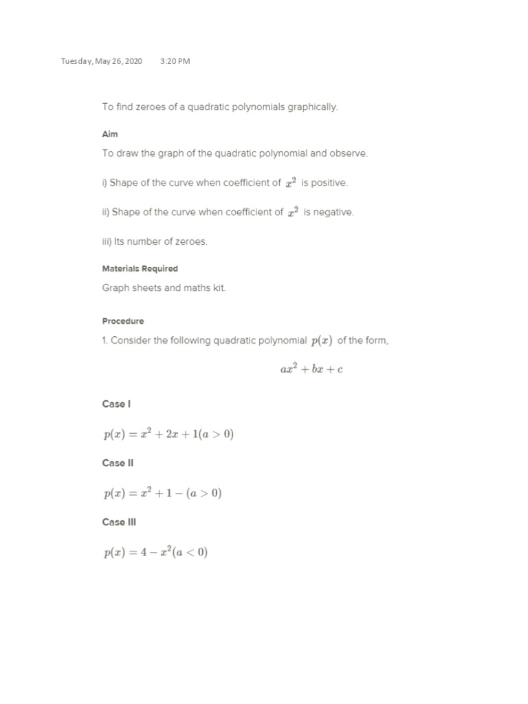 Quadratic Polynomials - Lab | PDF