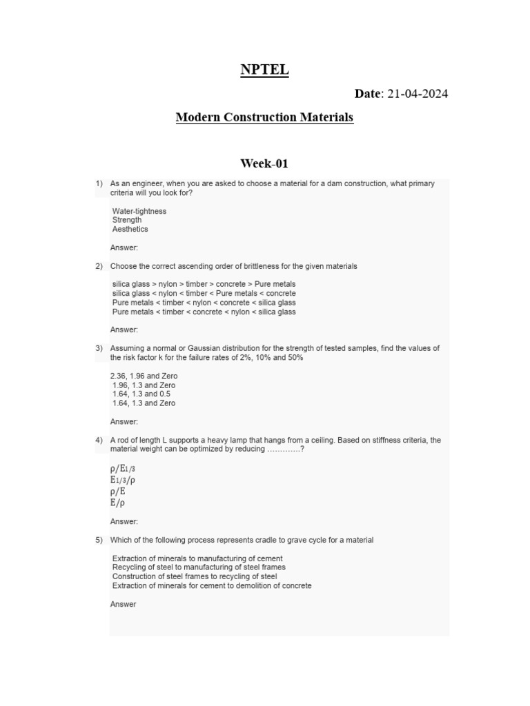 Modern Construction Materials NPTEL | PDF | Phase (Matter) | Plasticity (Physics)