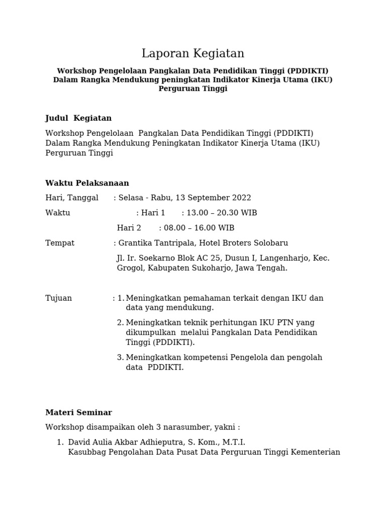 Laporan Kegiatan Workshop | PDF