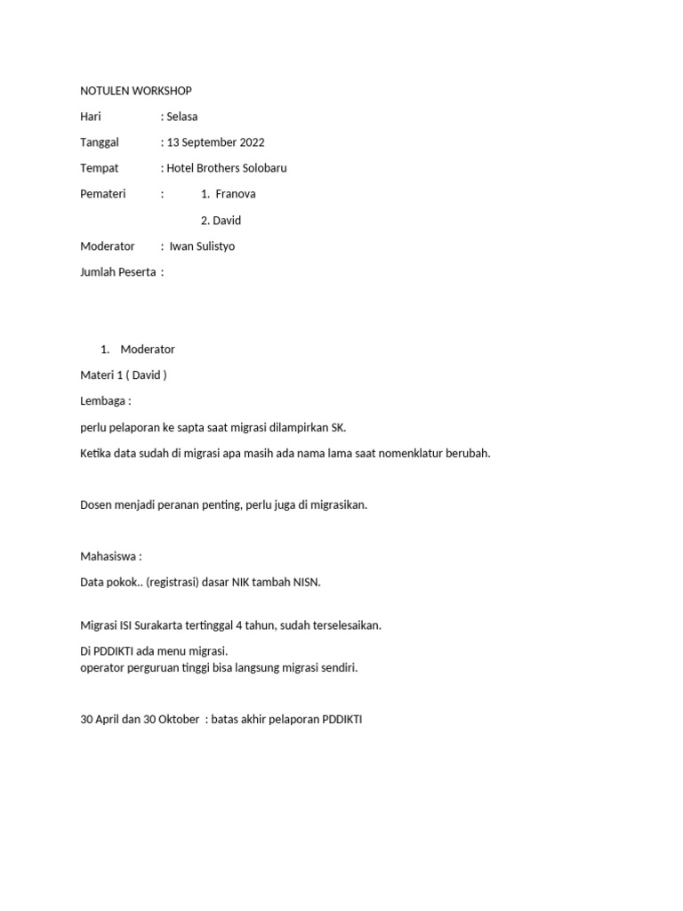 Notulen Workshop Hari 1 | PDF