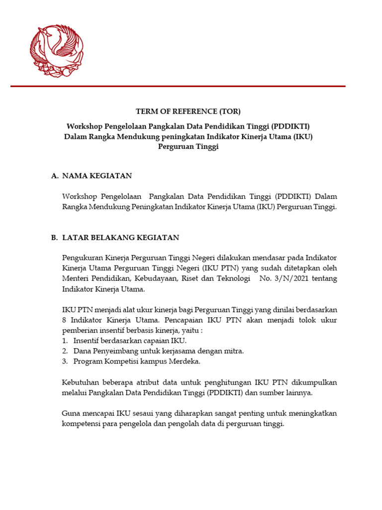 TOR Workshop PDDIKTI | PDF