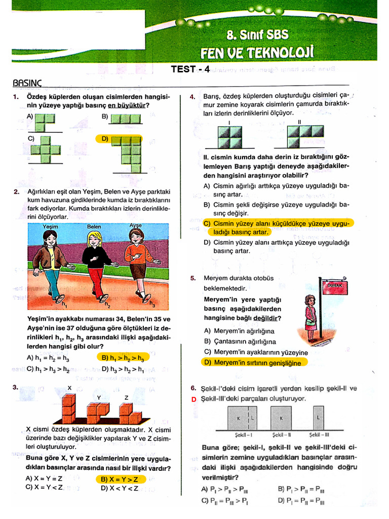 8.sinif Kati Basinci Test - 4 Cevap Anahtari 49326 | PDF