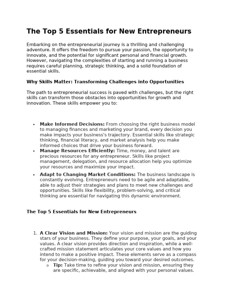 The Top 5 Essentials For New Entrepreneurs | PDF | Marketing Strategy ...