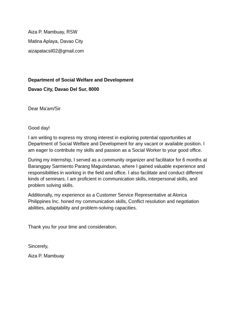 Application Letter (DSWD) | PDF
