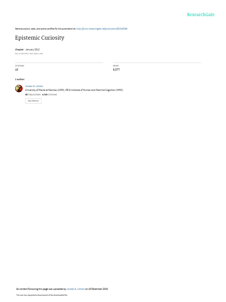 Epistemic Curiosity | PDF | Curiosity | Motivational