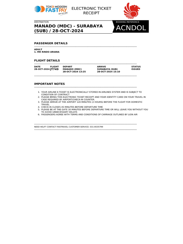 Acndol: Manado (MDC) - Surabaya (SUB) / 28-OCT-2024 | PDF