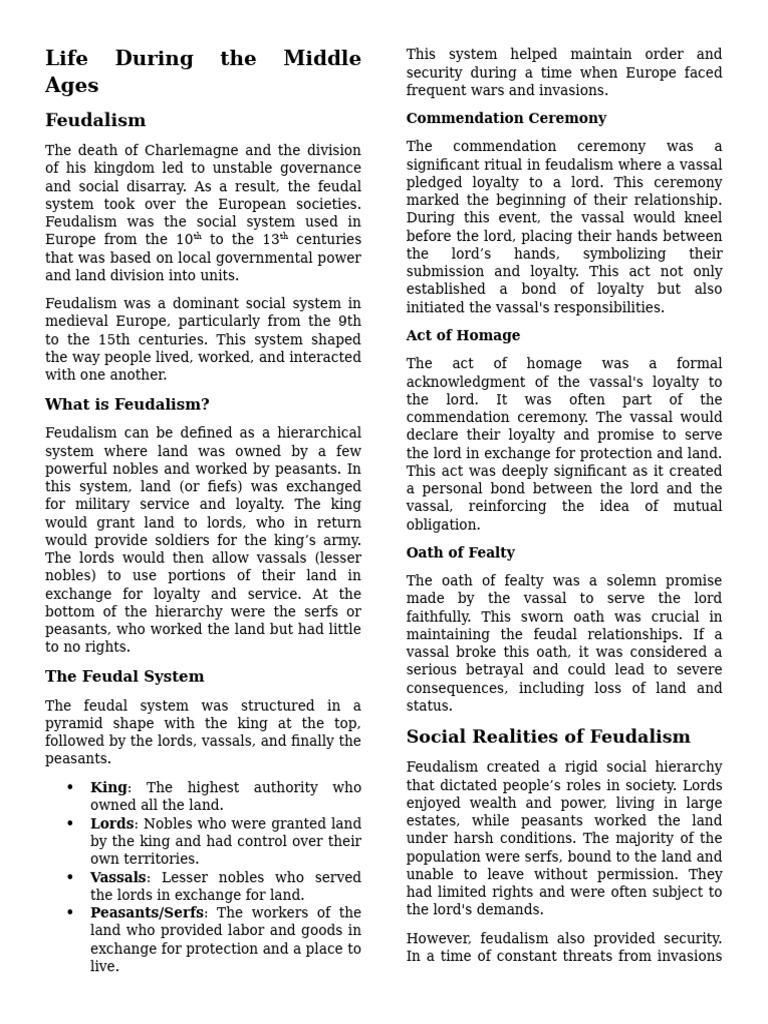 Life During The Middle Ages | PDF | Knight | Feudalism