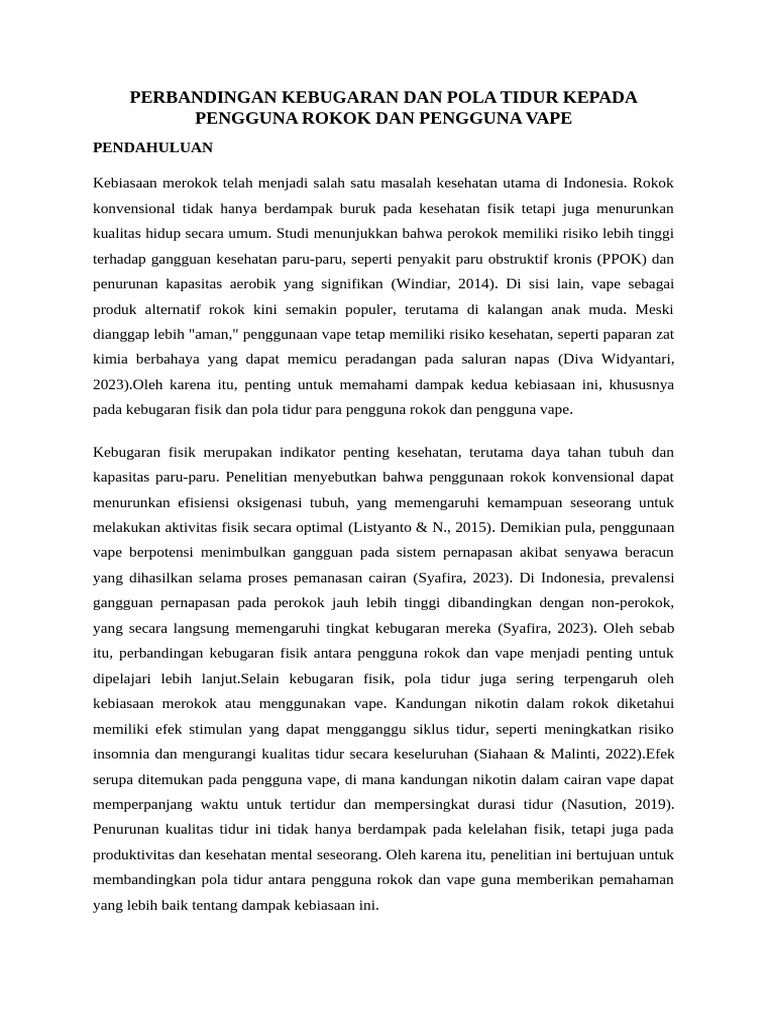Perbandingan Kebugaran Dan Pola Tidur Kepada Pengguna Rokok Dan ...
