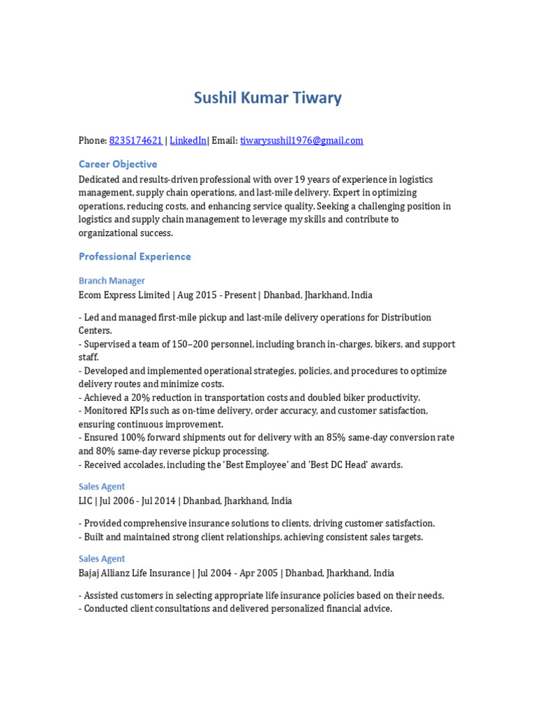 Sushil Kumar Tiwary Resume | PDF