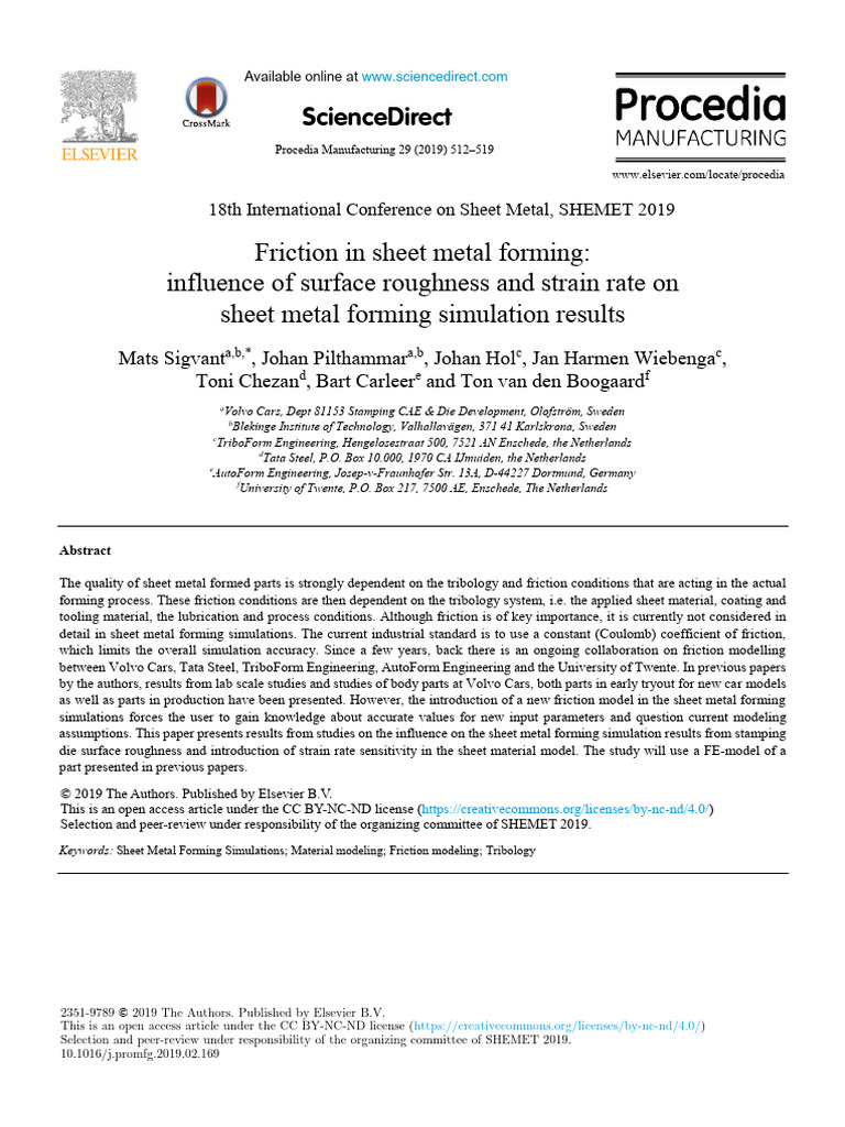 Friction in Sheet Metal Forming Influence of Surfa | PDF | Friction ...
