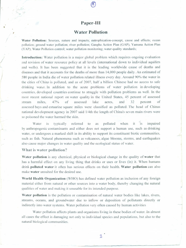 Water Pollution (Note) BY SUJOY KUMAR BUG SIR | PDF