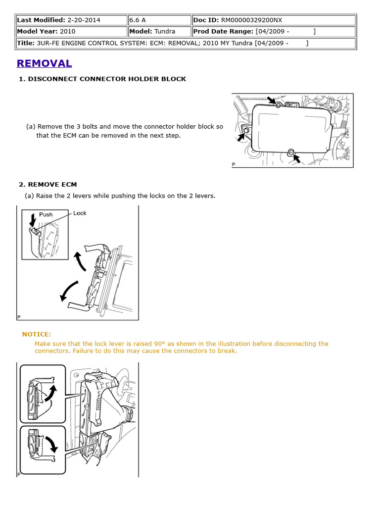 3UR-FE ENGINE CONTROL SYSTEM_ ECM_ REMOVAL; 2010 MY Tundra 04_2009 - | PDF