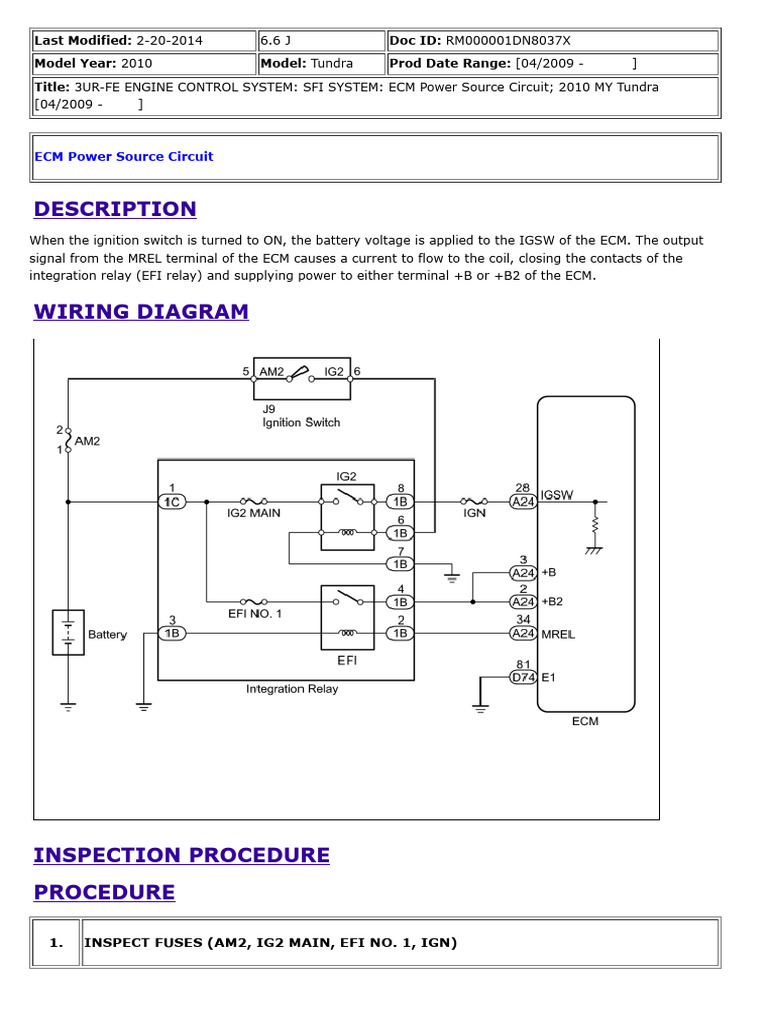 3UR-FE ENGINE CONTROL SYSTEM_ SFI SYSTEM_ ECM Power Source Circuit ...