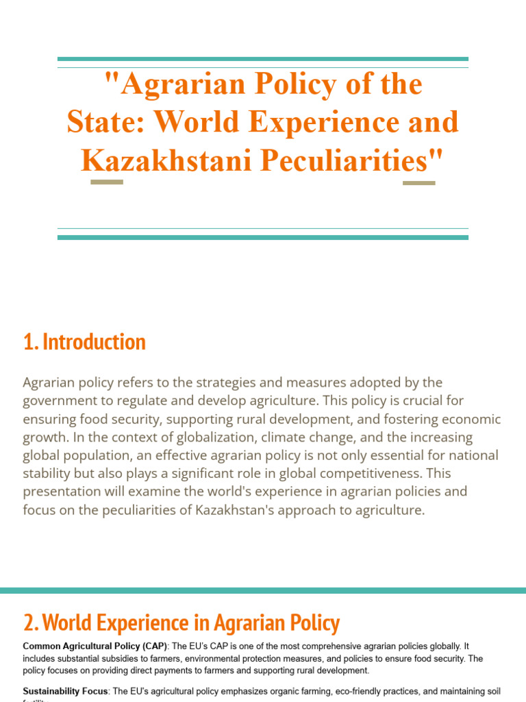 Agrarian Policy of The State - World Experience and Kazakhstani ...