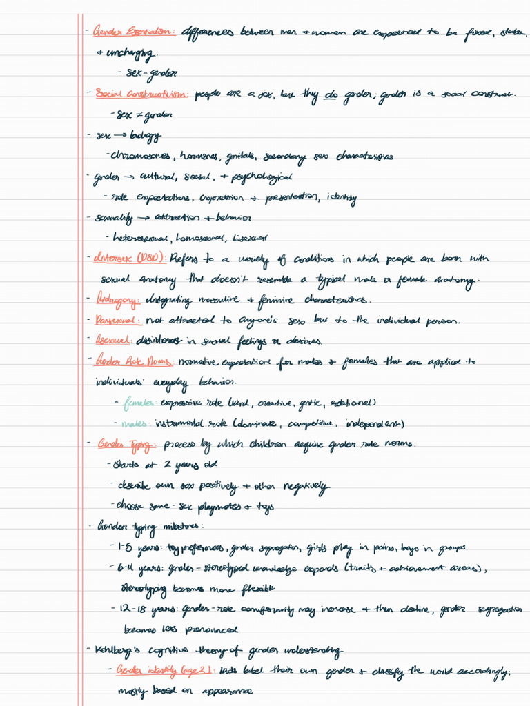 Gender And Sexuality Lecture Notes Human Development Pdf