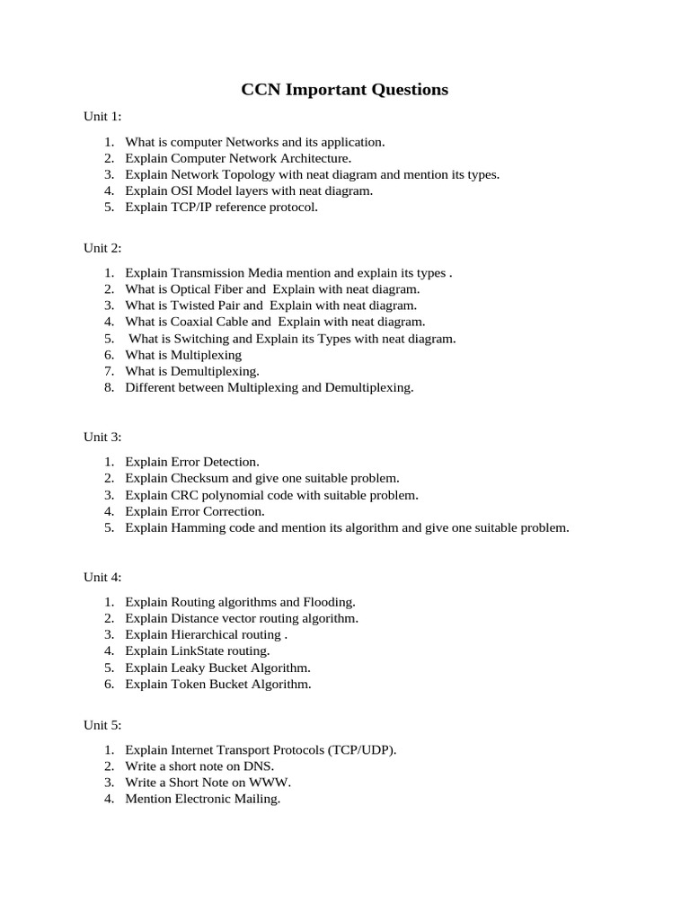 CCN Important Questions | PDF