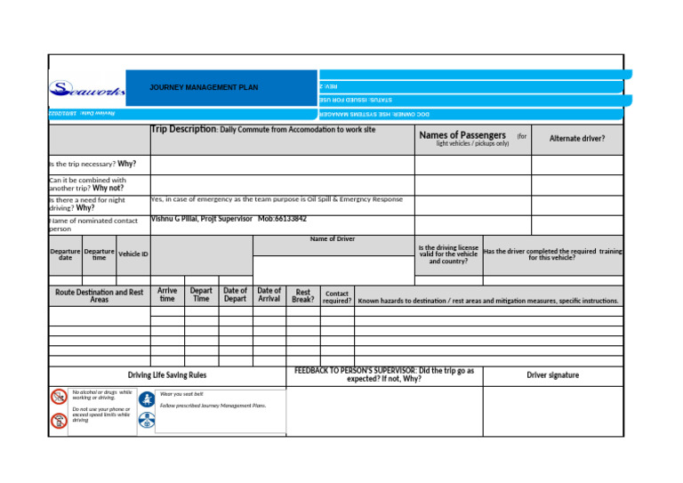 Journey Management Plan | PDF | Road Transport | Vehicles
