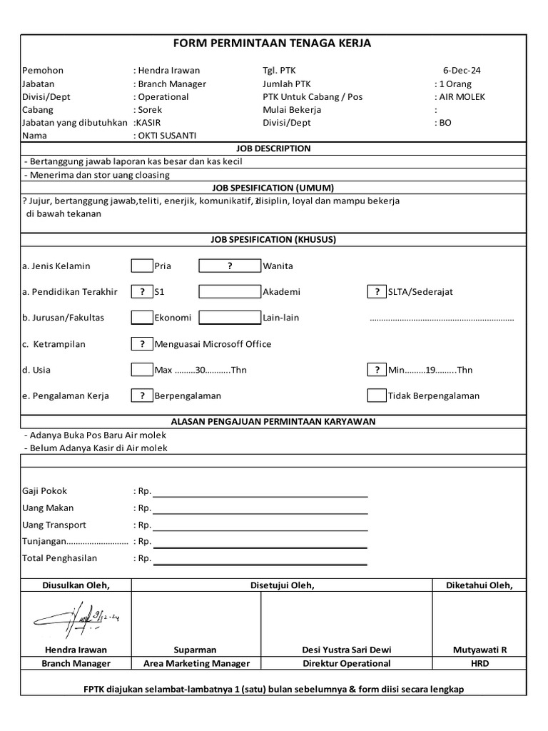 form permintaan tenaga kerja | PDF