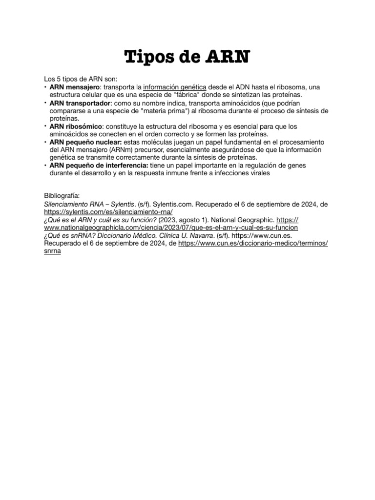 Tipos de ARN Greta Sofía Mendez | PDF