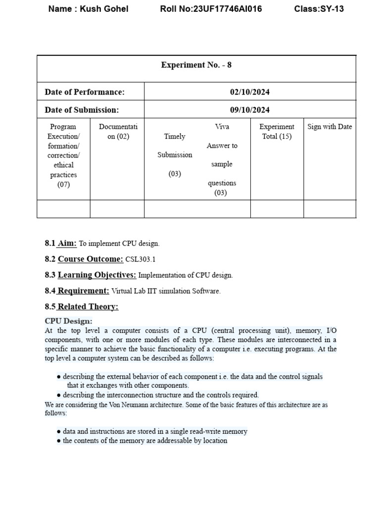 DLCA Experiment8 16-1 | PDF | Central Processing Unit | Computer Program