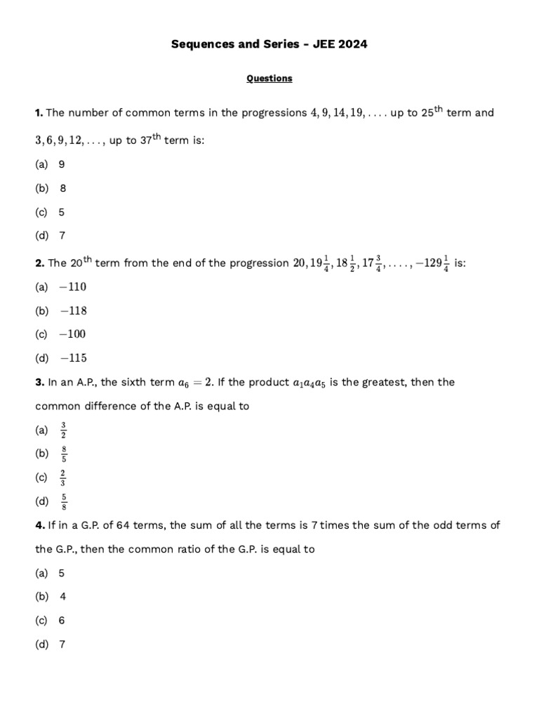 Sequence and Series JEE Main 2024 PYQs | PDF | Number Theory | Numbers