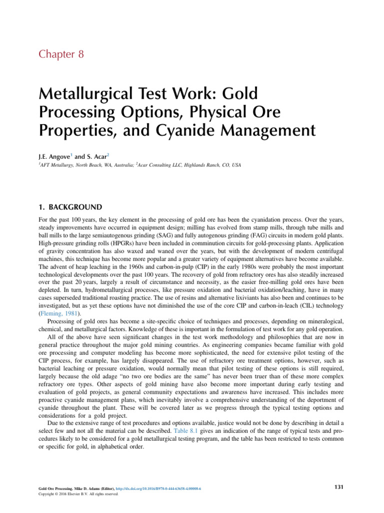 Chapter 8 - Metallurgical Test Work Gold Processing Options - 2016 ...