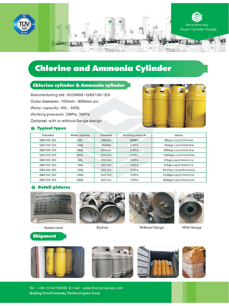 SinoCleansky Liquid Chlorine, Ammonia Cylinder Leaflet | PDF