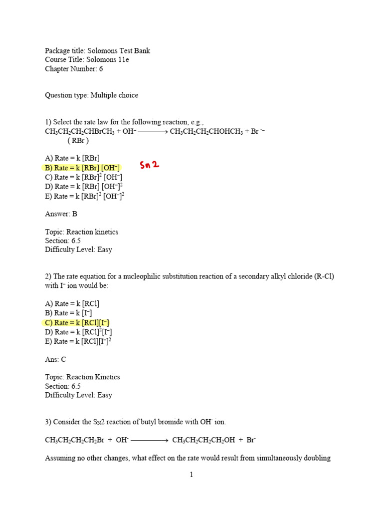 Nucleophilic Substitution Reactions Analysis | PDF | Chemical Reactions ...