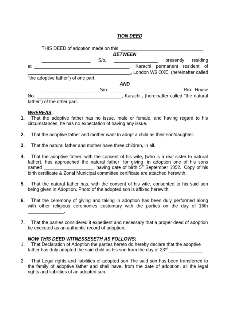 Adoption Deed | PDF | Childhood | Human Development