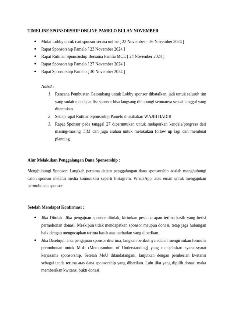 Timeline November Dan Template Chat Sponsor Mce 2024 | PDF