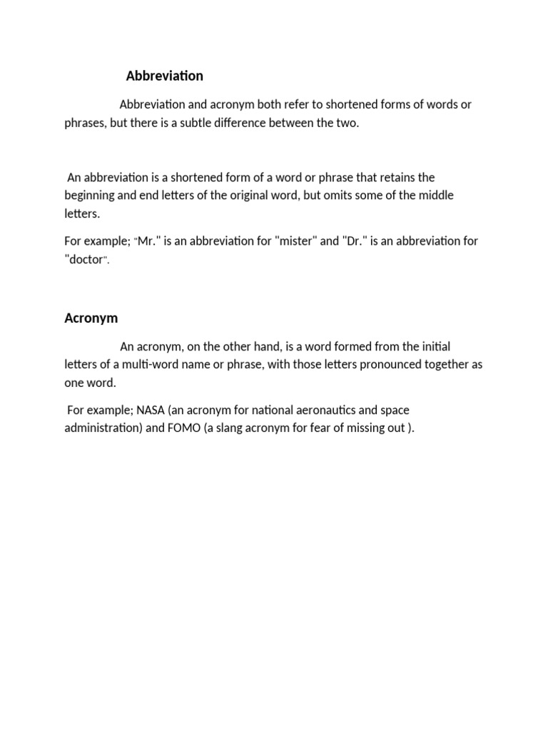 Abbreviation vs. Acronym Explained | PDF